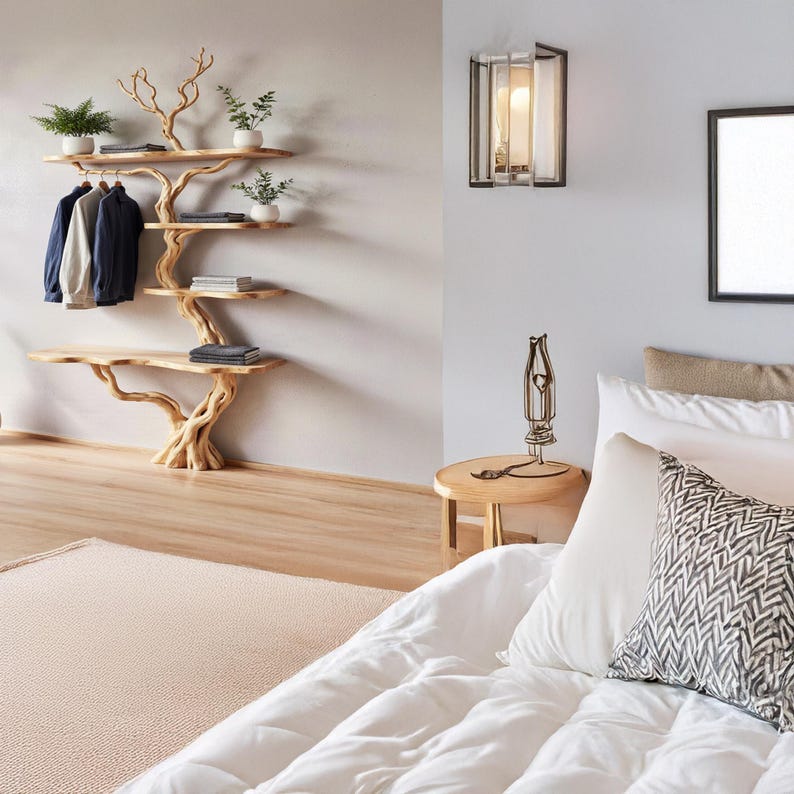 Driftwood Tree Branch Coat Rack - Handmade Floating Shelf, Wall Mount ...