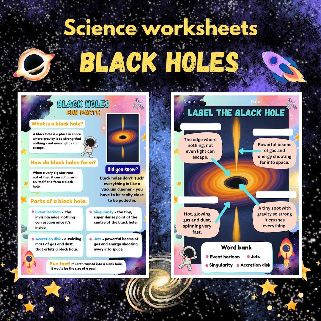 Space Worksheets | Black Holes | Fun Facts & Labelling the Parts of a ...