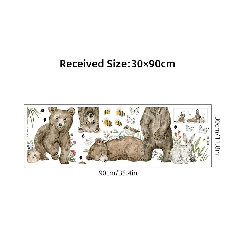 Bear Family Wall Decals, Woodland Animal Wall Stickers, Cute Baby Bear ...