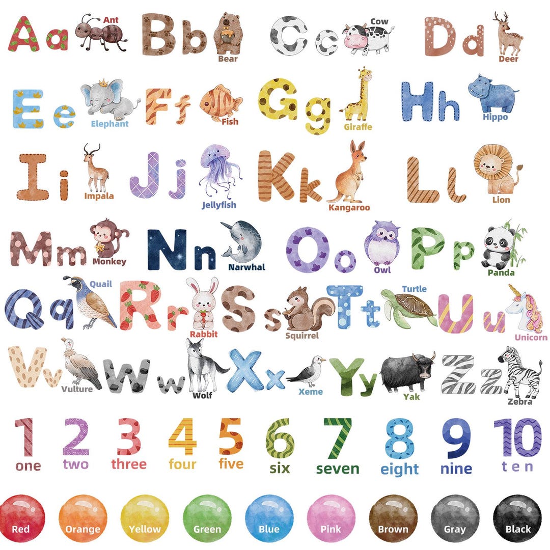 Alphabet Animals Wall Decals | ABC Letters Wall Stickers | Numbers Wall ...