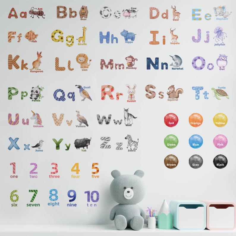 Alphabet Animals Wall Decals | ABC Letters Wall Stickers | Numbers Wall ...