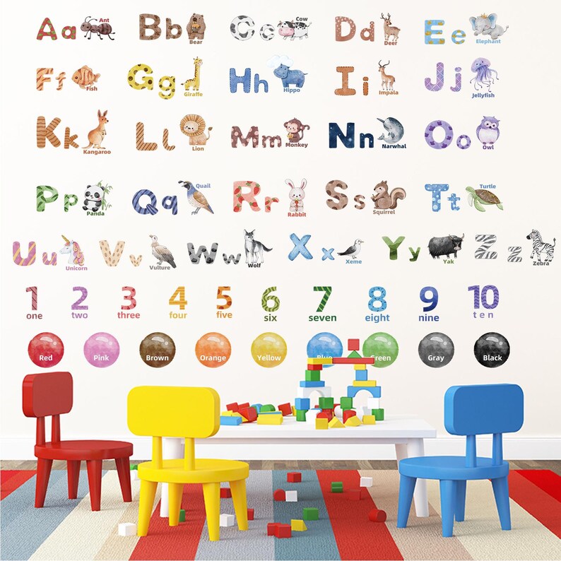 Alphabet Animals Wall Decals | ABC Letters Wall Stickers | Numbers Wall ...