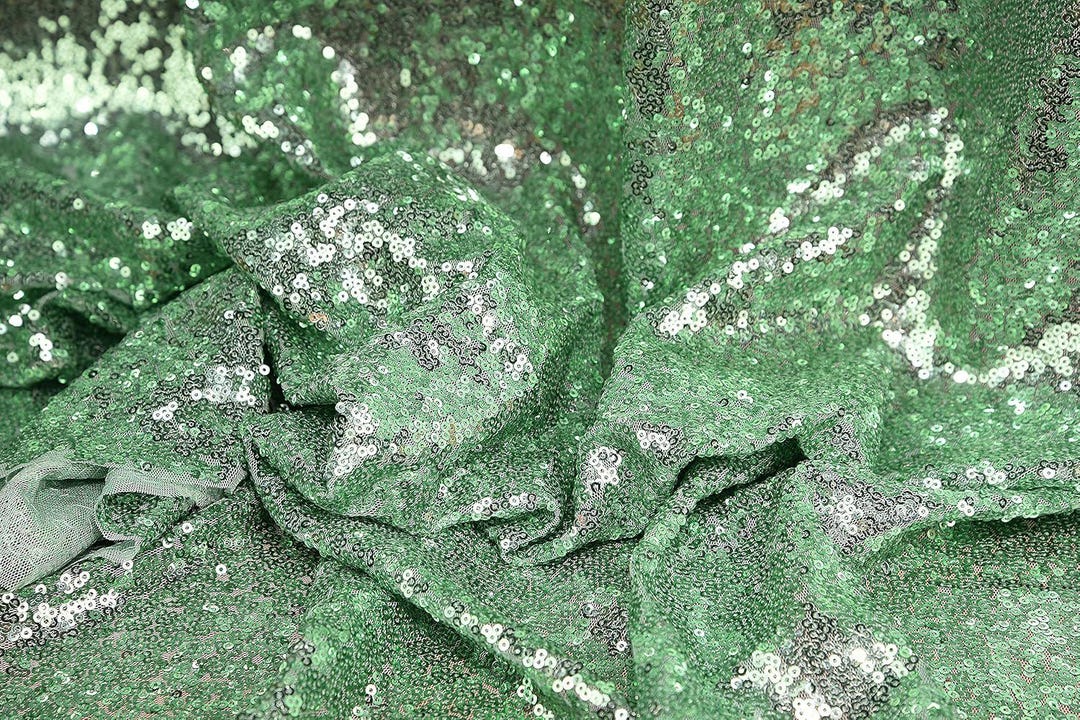 Mint Green All-over Sewn on Sequin Mesh Net Fabric Dressmaking Fabric ...