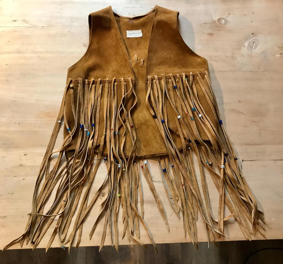 60s 70s Vintage Beaded Fringed Suede Leather Womens Hippie Vest Walter ...