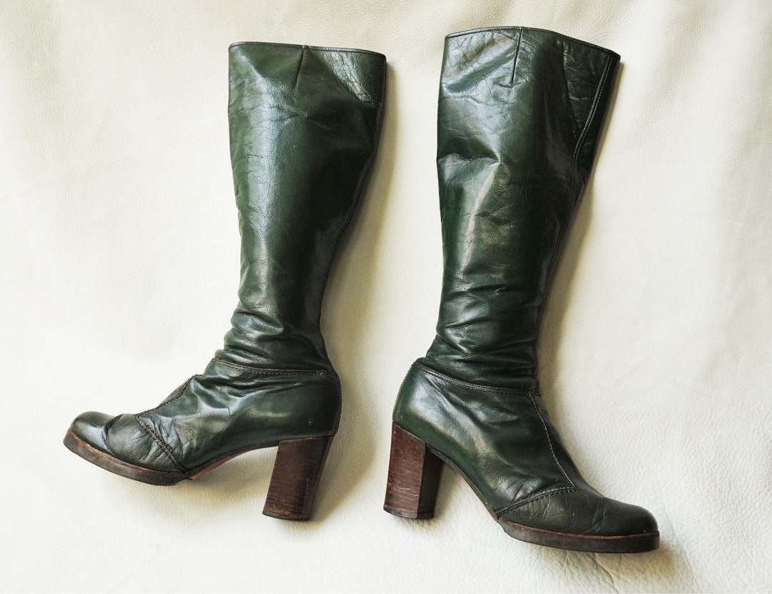 Vintage 60's or 70's Green Leather Gogo Boots - Etsy