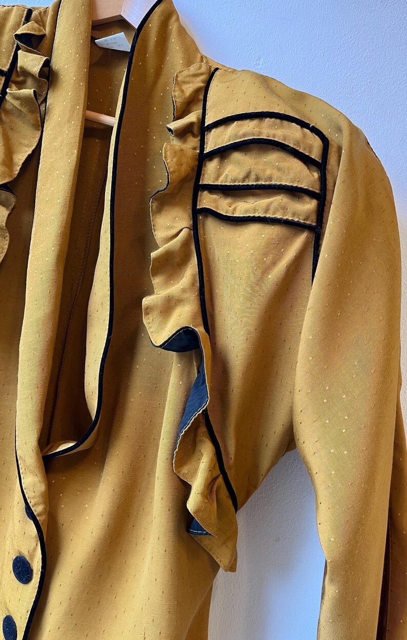 1980s New Wave Long Vintage Blazer Jacket // Mustard Color Black ...