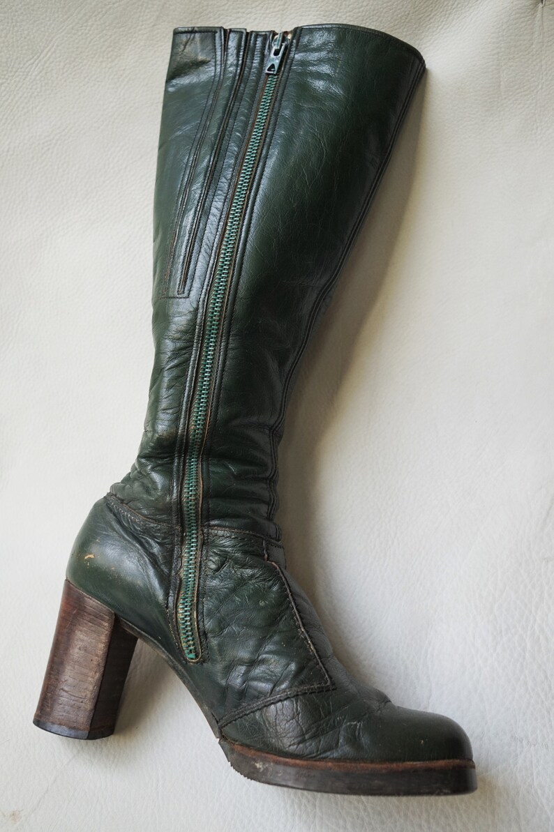 Vintage 60's or 70's Green Leather Gogo Boots - Etsy