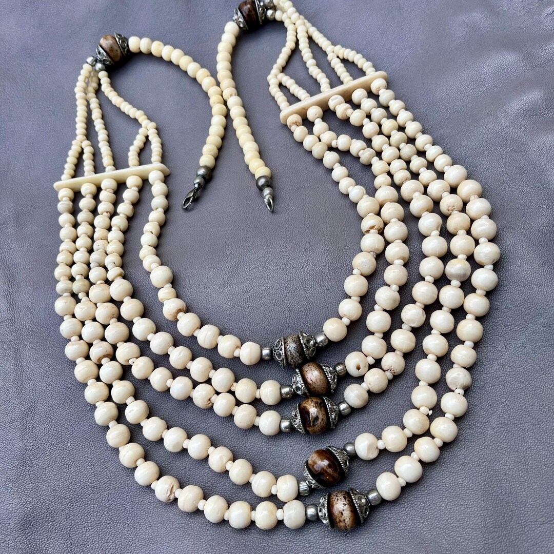 Authentic Tribal Multi Strand Bone Statement Necklace Vintage African ...