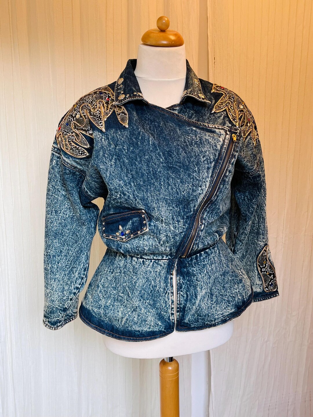 Vintage 1980s Rock Peplum Zipper Denim Jean Jacket - Etsy