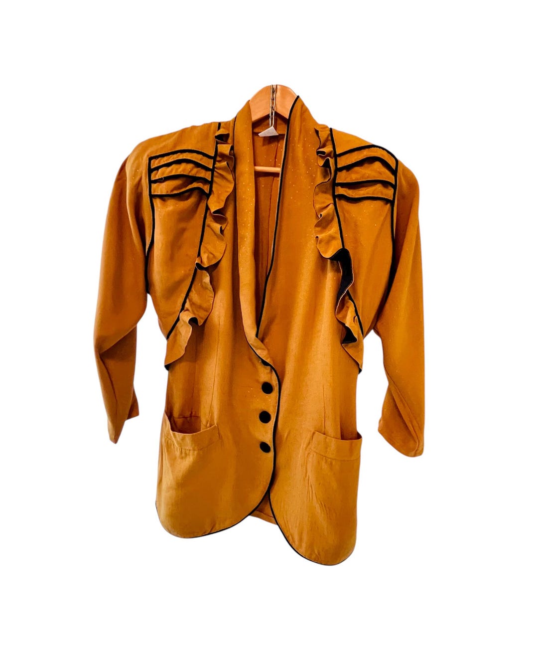 1980s New Wave Long Vintage Blazer Jacket // Mustard Color Black ...
