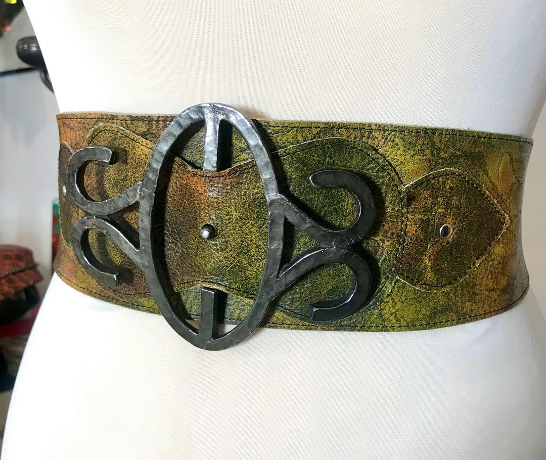 Vintage 1970s Wide Mid Century Leather Belt Large Iron Buckle ...
