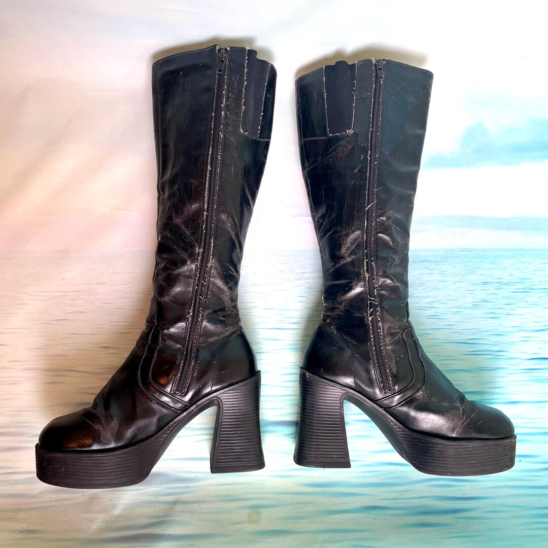 Chunky Vintage 90s Mega Platform Black Cyber Boots Size Us9 Uk7 Euro40 ...