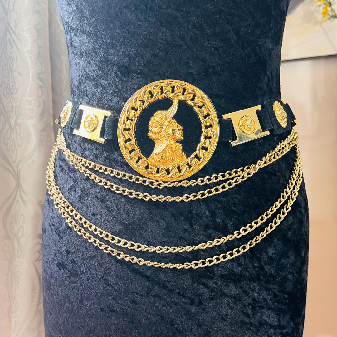 Vintage Gold Amulet Medusa Lion Chain Drop Statement Belt / Faux ...
