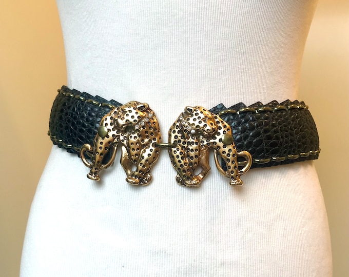 Vintage 70s 80s Gold Panther Waist Belt Snake Print Leather France - Etsy