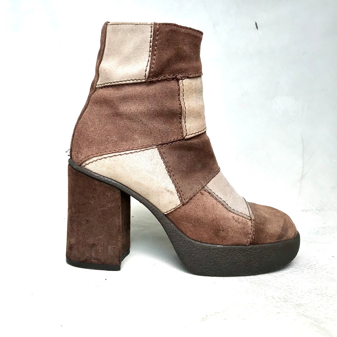 Vintage 90s Chunky Patchwork Platform Booties Ankle Boots Size Us8 Uk6 ...