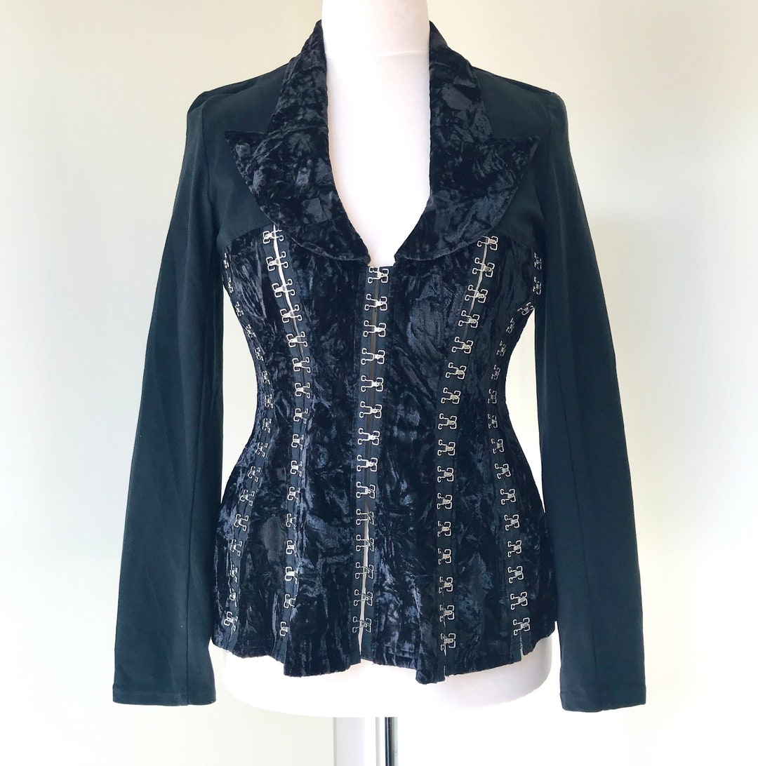 80s Vintage Black Velvet Corset Jacket: Long Sleeve Goth Top, Size M - Etsy