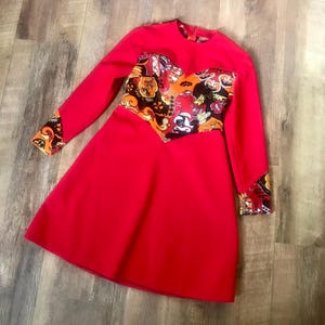 Vintage 60s Mod Red Abstract Print Short Dress - Etsy