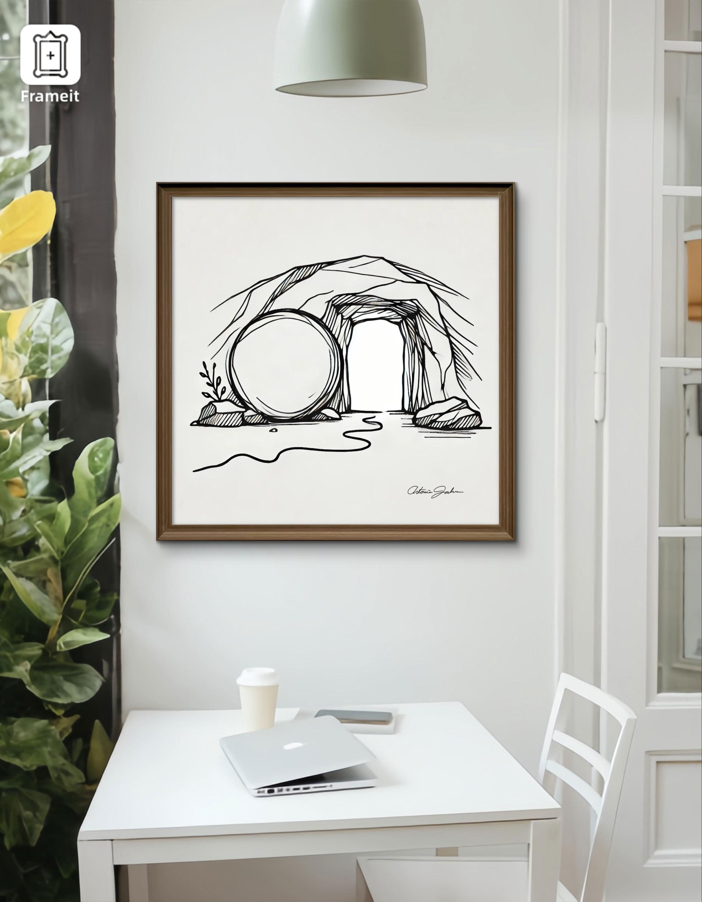 He is Risen Tomb Line Art Print: Christian Easter Decor (digital ...
