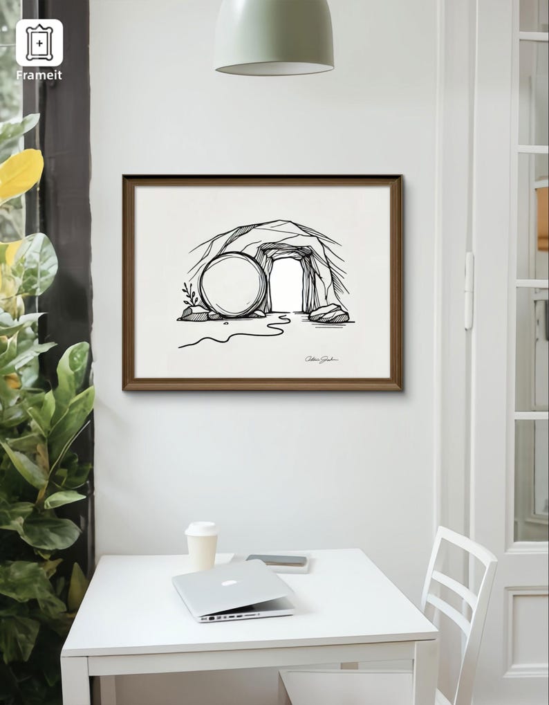 He is Risen Tomb Line Art Print: Christian Easter Decor (digital ...