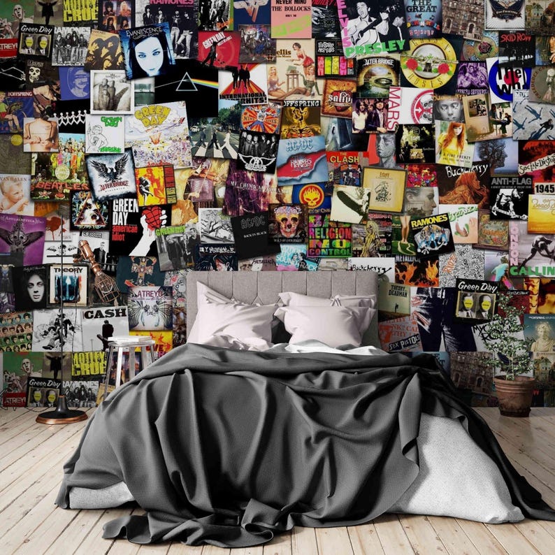 Rock Band Wallpaper, Music Wall Mural, Peel and Stick Mural, Punk Album ...