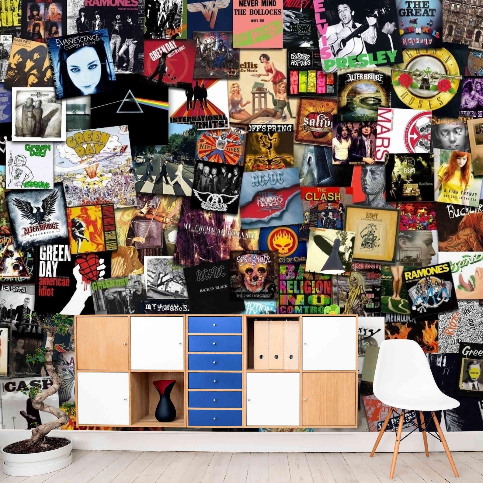 Rock Band Wallpaper, Music Wall Mural, Peel and Stick Mural, Punk Album ...