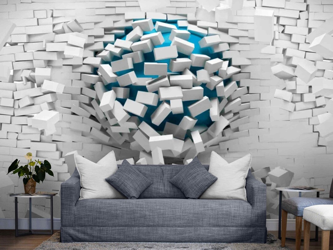 3D Geometric Wall Mural – Peel & Stick Illusion Wallpaper - Etsy
