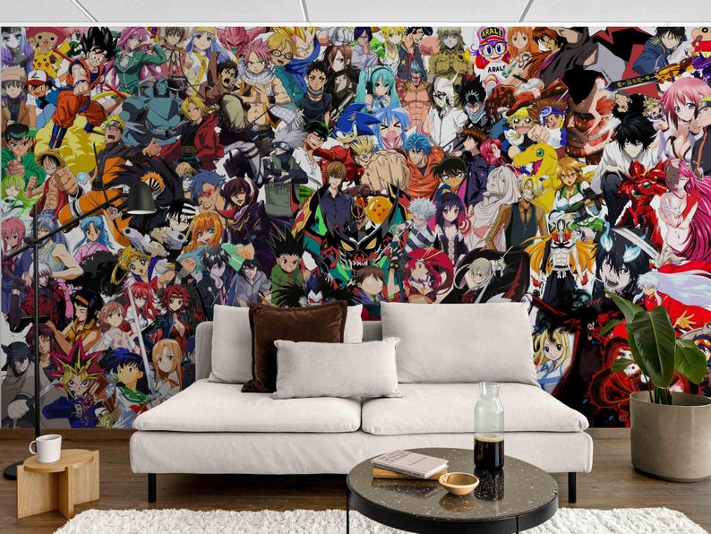 Anime Characters Wallpaper Mural – Peel and Stick Otaku Wall Art - Etsy