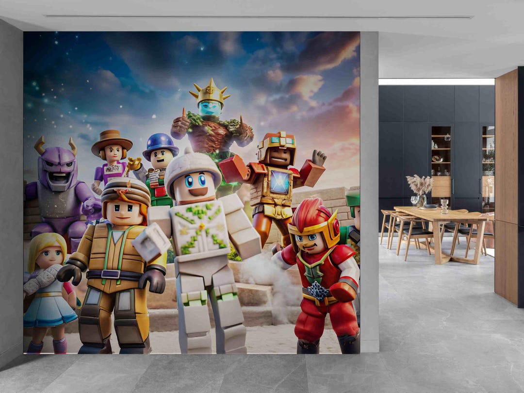 Blocky Adventure Characters Wallpaper Mural, Colorful Game Style Wall ...