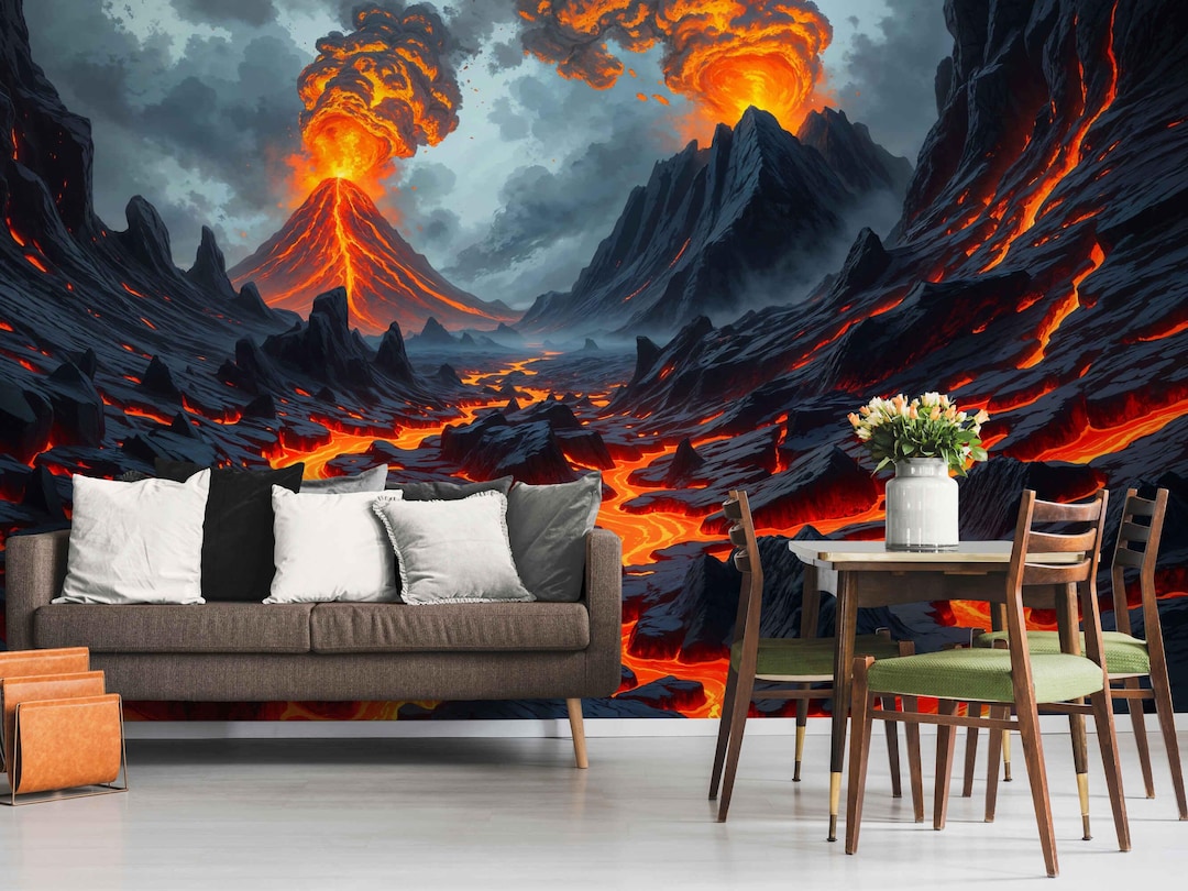 Volcano Lava 3D Wallpaper Mural – Peel and Stick Vinyl Wall Decor - Etsy