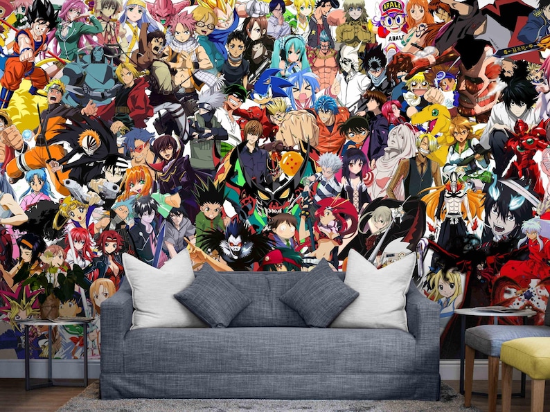 Anime Characters Wallpaper Mural – Peel and Stick Otaku Wall Art - Etsy