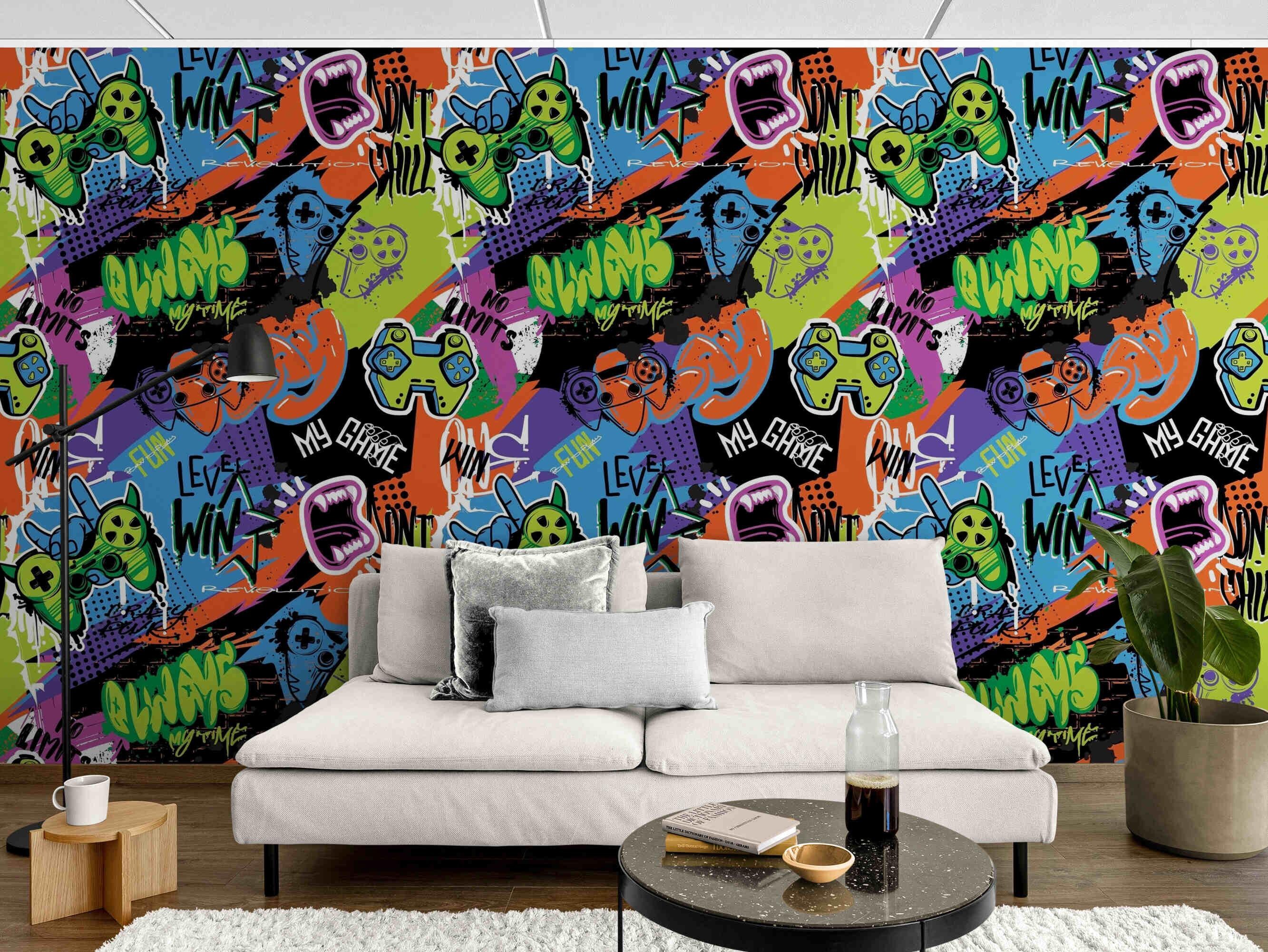Graffiti Gamer Wallpaper Mural – Colorful Video Game Theme Wall Art for ...