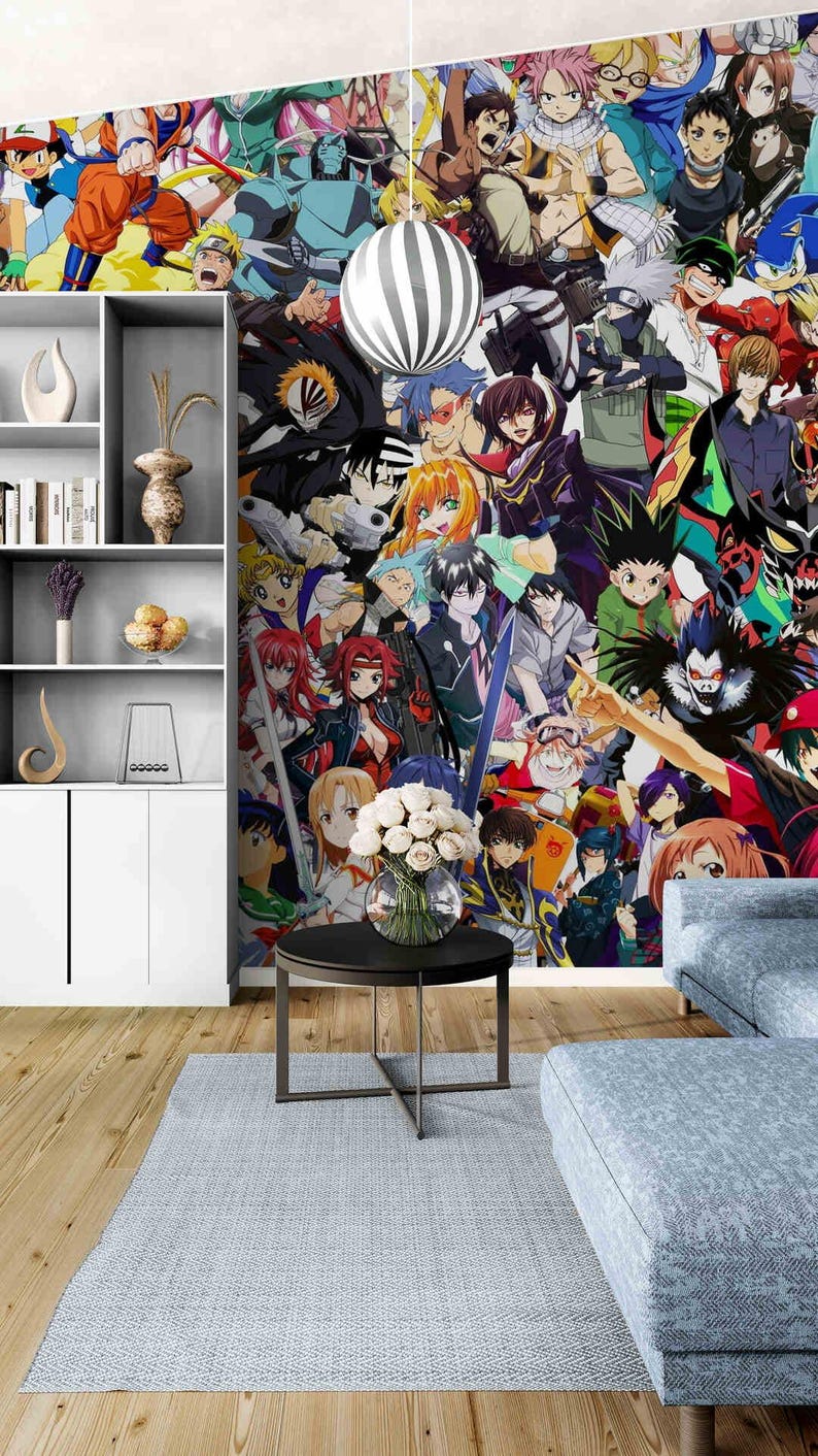 Anime Characters Wallpaper Mural – Peel and Stick Wall Art, Iconic ...