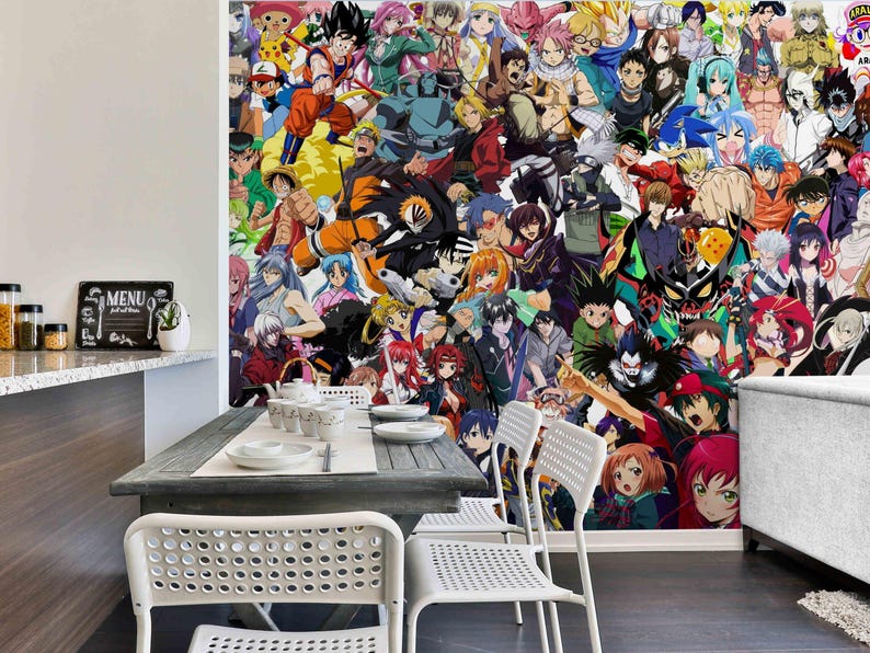 Anime Characters Wallpaper Mural – Peel and Stick Wall Art, Iconic ...