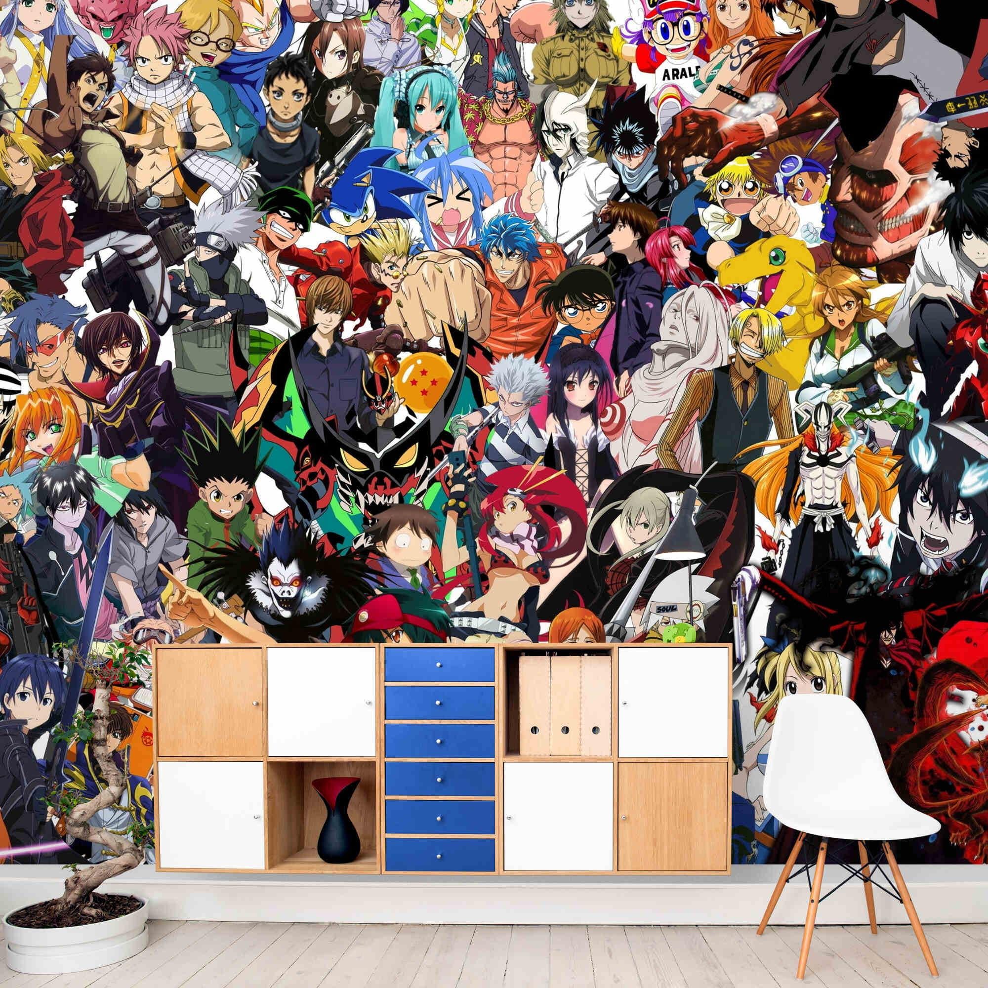 Anime Characters Wallpaper Mural – Peel and Stick Wall Art, Iconic ...