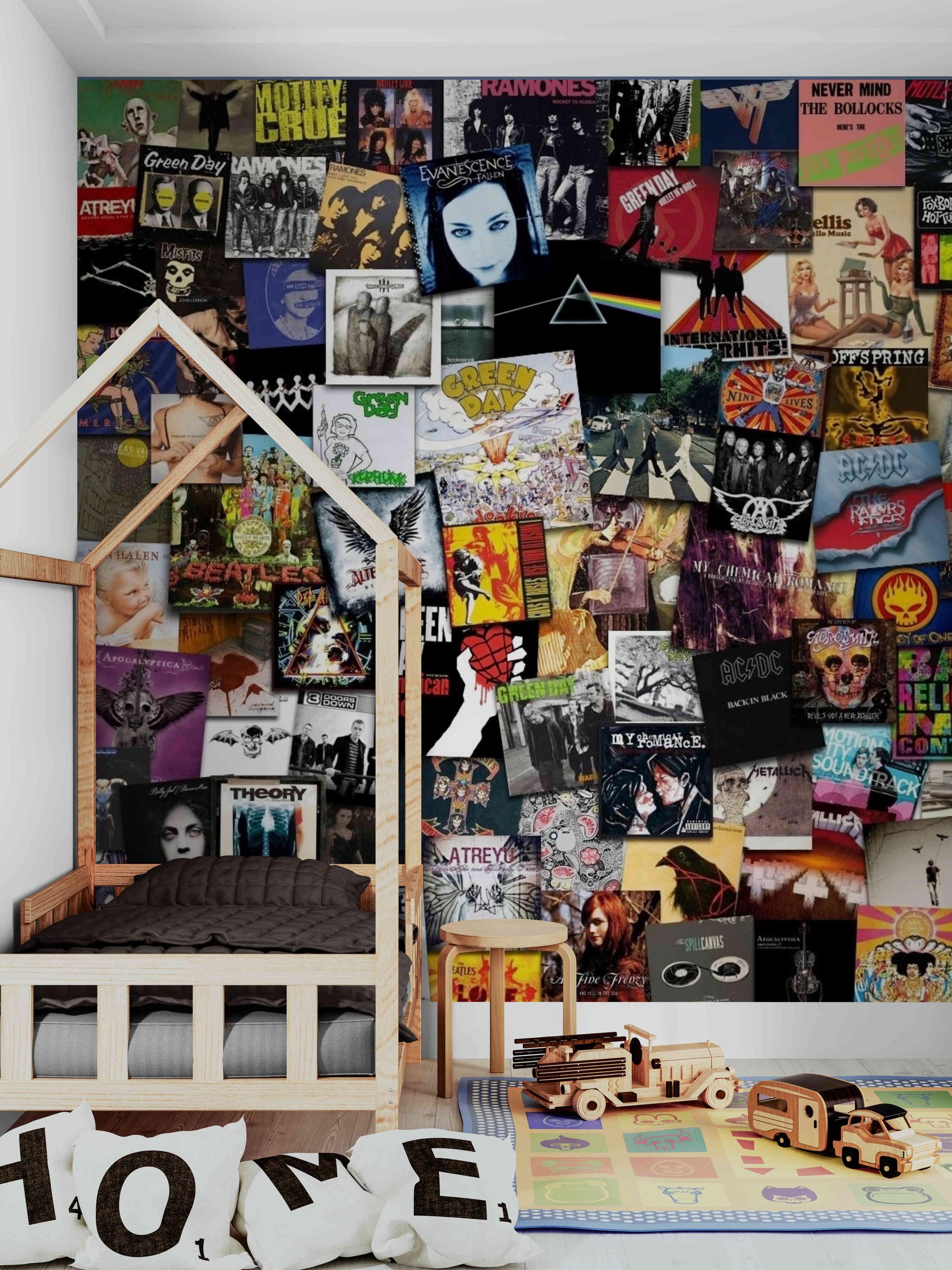 Rock Band Wallpaper, Music Wall Mural, Peel and Stick Mural, Punk Album ...