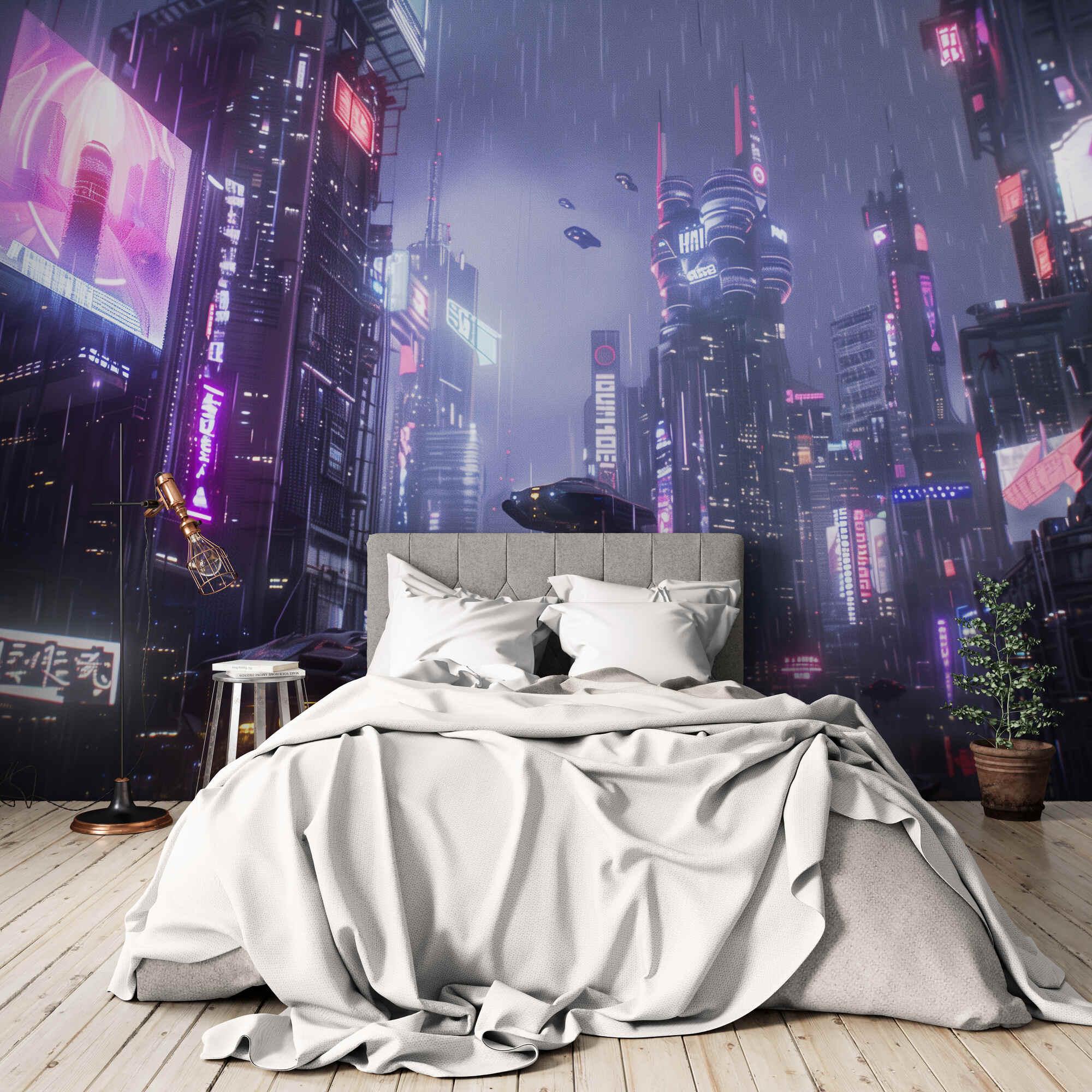 Cyberpunk City Wallpaper Mural – Neon Sci-fi Peel and Stick - Etsy