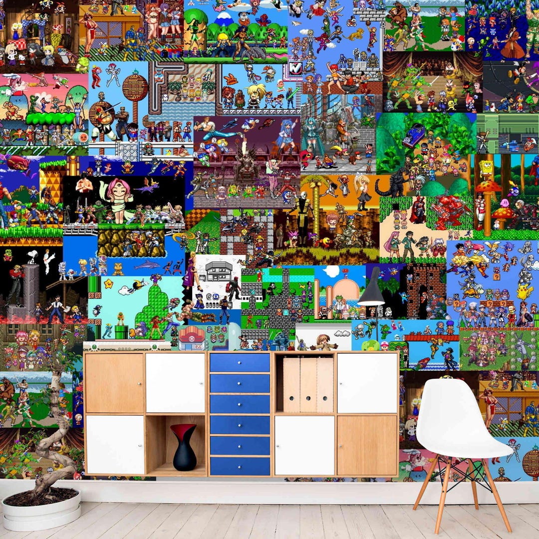 Retro 3d Gaming Room Wallpape Mural for Walls – Games Collage Wallpaper ...