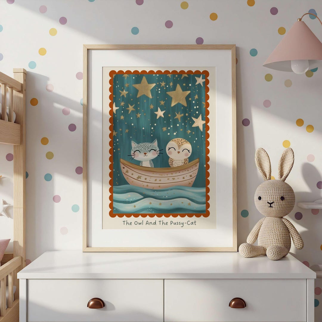 Nursery Rhyme the Owl and the Pussy-cat Art Print for Kid's Nursery ...