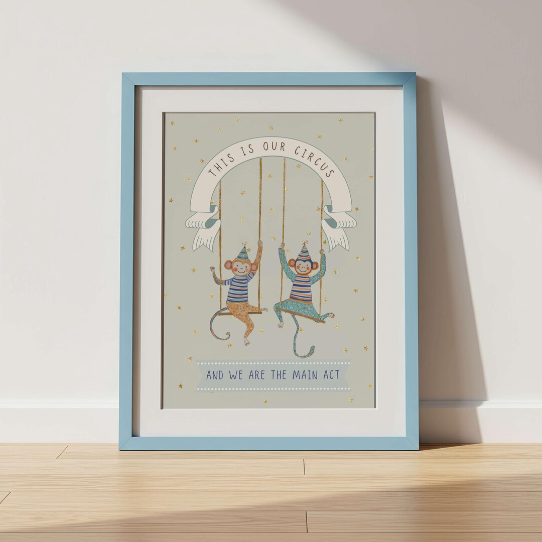 Vintage Circus Monkeys and Motivational Quote Wall Art Print for Kid's ...