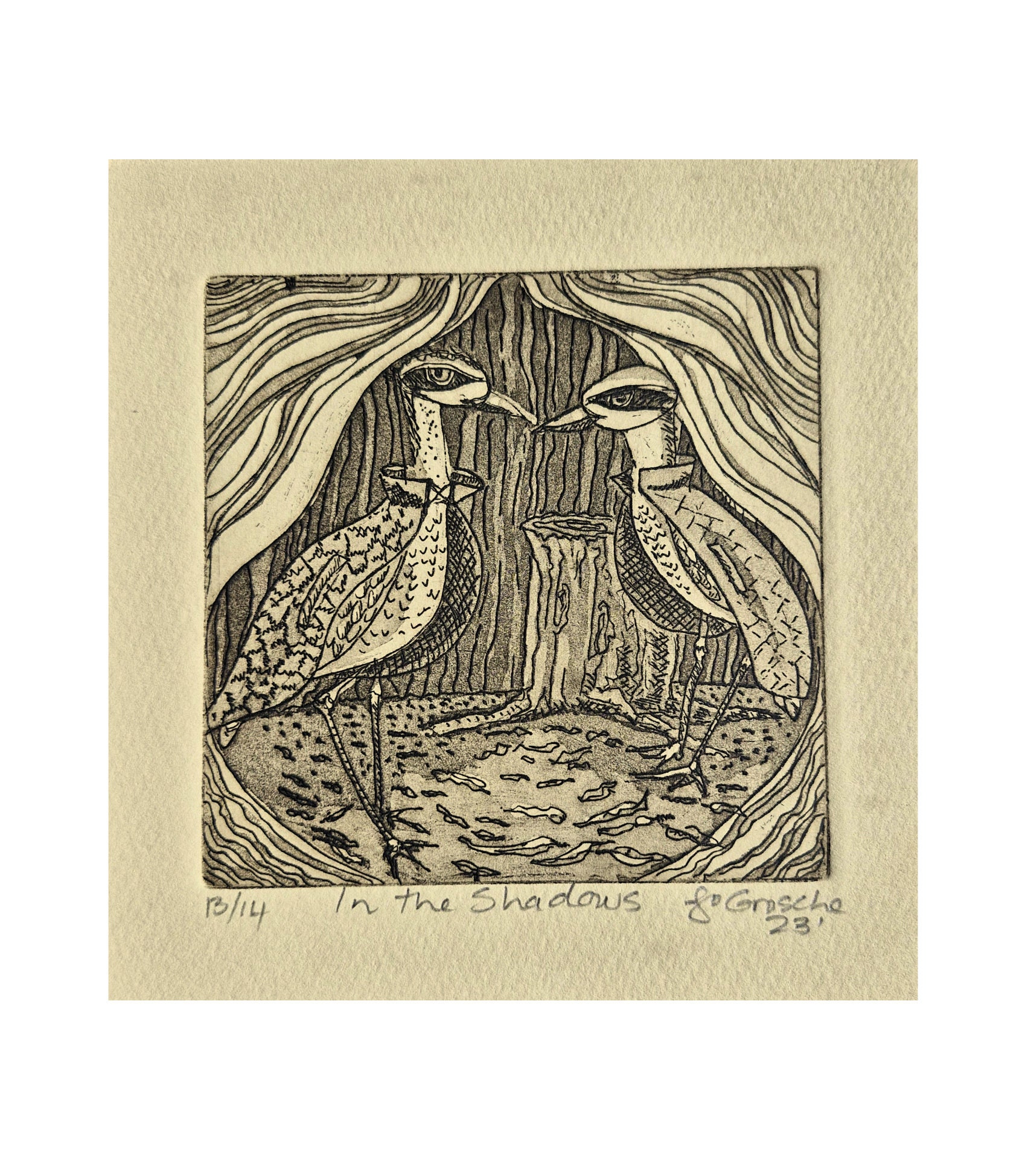 Curlew Characters, Original Intaglio Etching .'in the Shadows' Made by ...