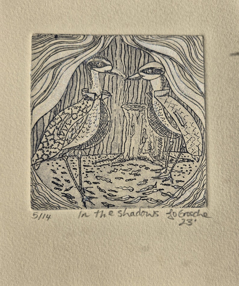 Curlew Characters, Original Intaglio Etching .'in the Shadows' Made by ...