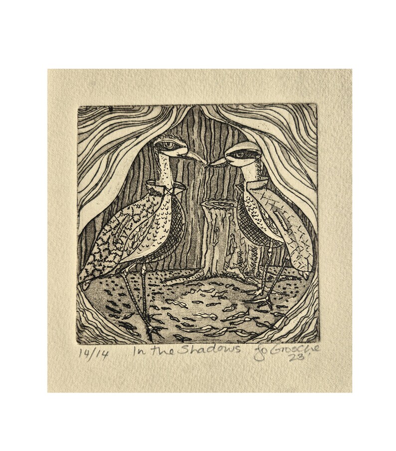 Curlew Characters, Original Intaglio Etching .'in the Shadows' Made by ...