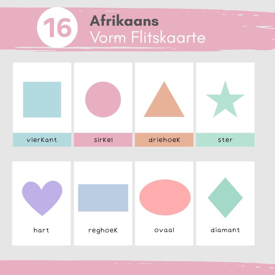 Afrikaans Shape Flashcards: Printable Learning Cards for Toddlers & Pre ...
