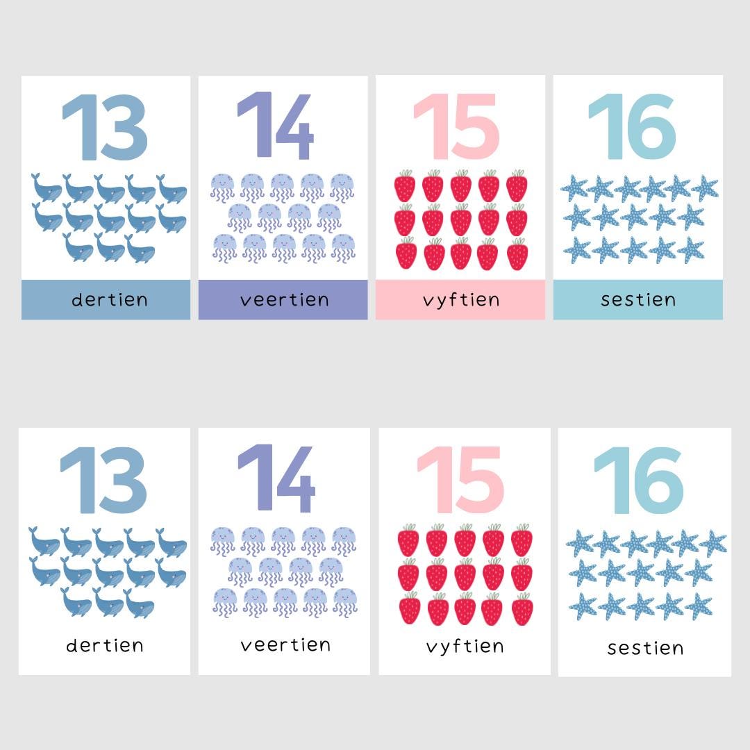 Afrikaans Number Flashcards 1-20: Printable Learning Cards for Toddlers ...