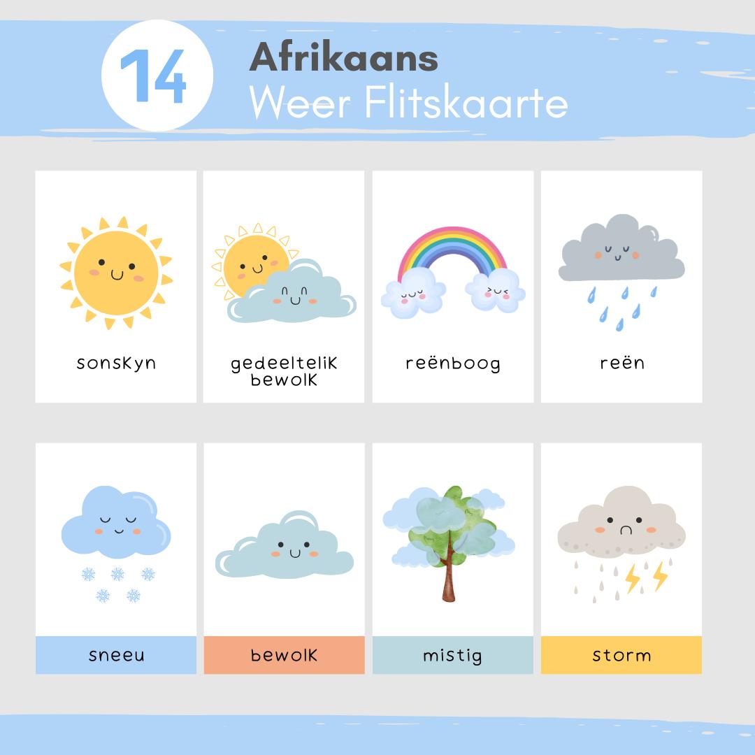 Afrikaans Weather Flashcards: Printable Learning Cards for Toddlers ...