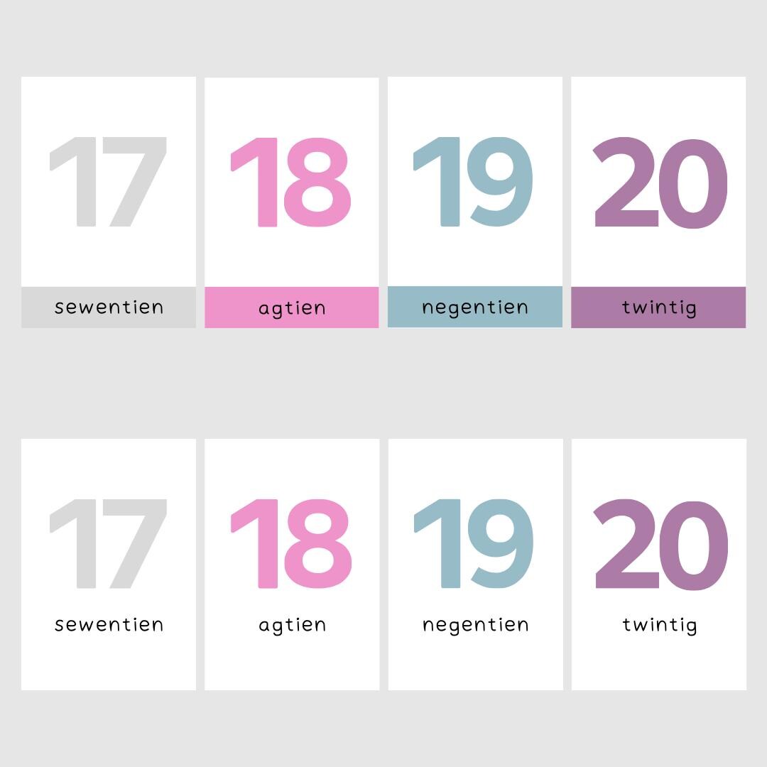 Afrikaans Number Flashcards 1-20: Printable Kids Learning Cards for ...