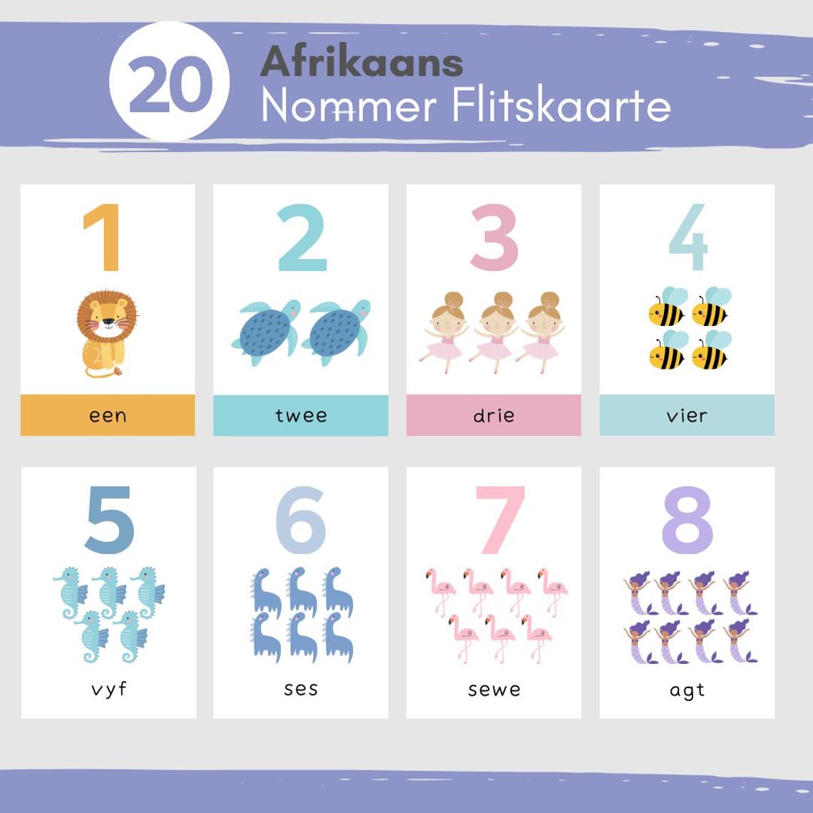 Afrikaans Number Flashcards 1-20: Printable Learning Cards for Toddlers ...