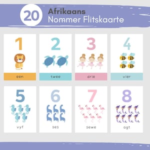 Afrikaans Number Flashcards 1-20: Printable Learning Cards for Toddlers ...