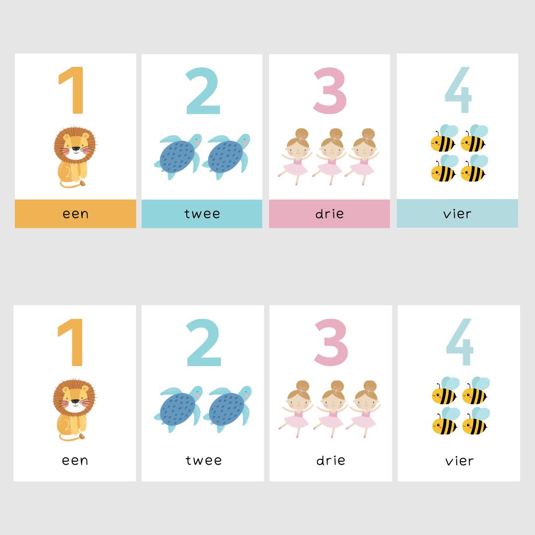 Afrikaans Number Flashcards 1-20: Printable Learning Cards for Toddlers ...