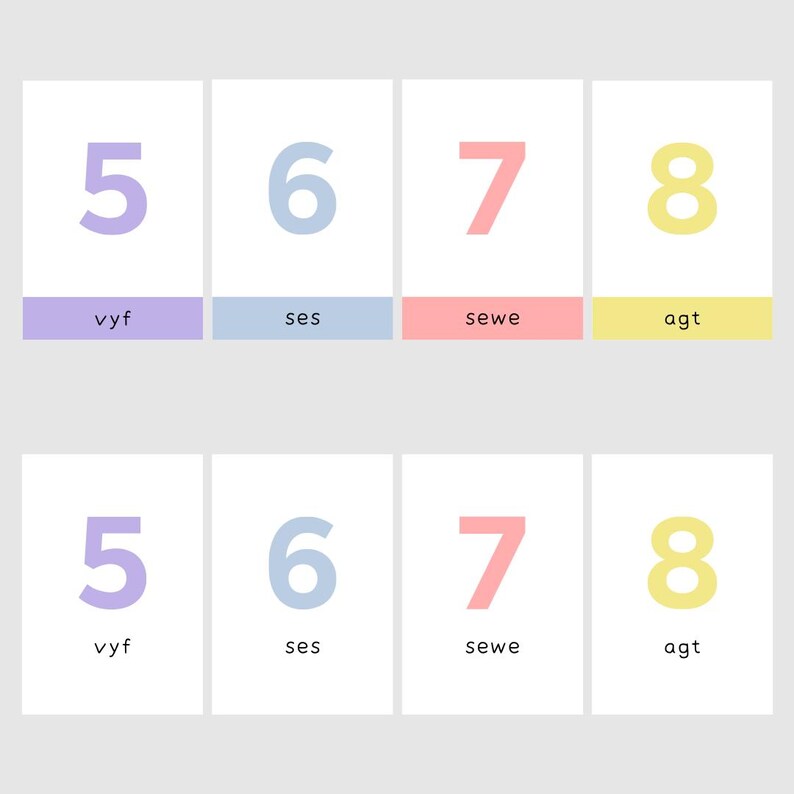 Afrikaans Number Flashcards 1-20: Printable Kids Learning Cards for ...